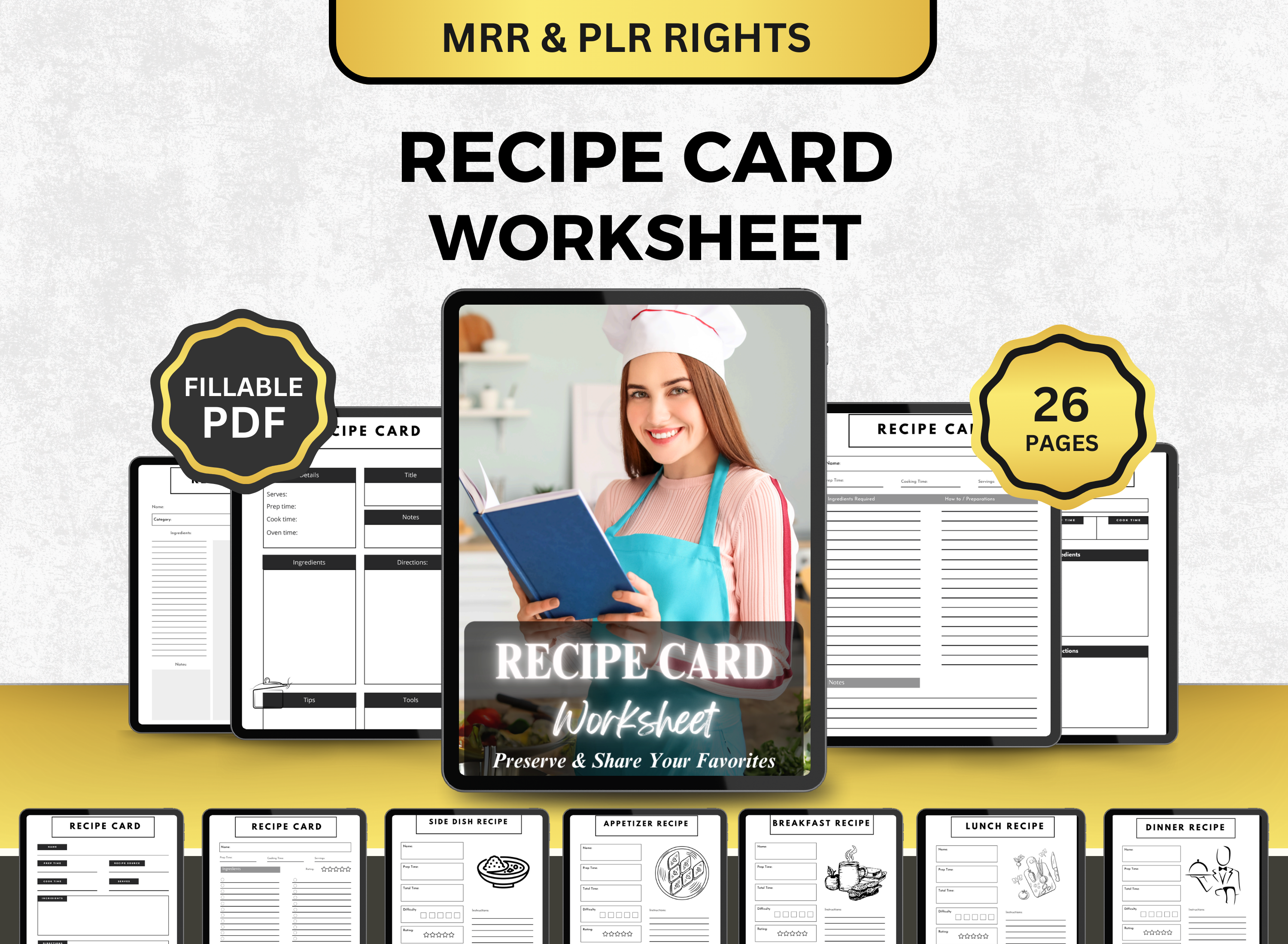 Recipe Card Worksheet | Fillable PDF | Printable Planner – PLRDUCK.COM